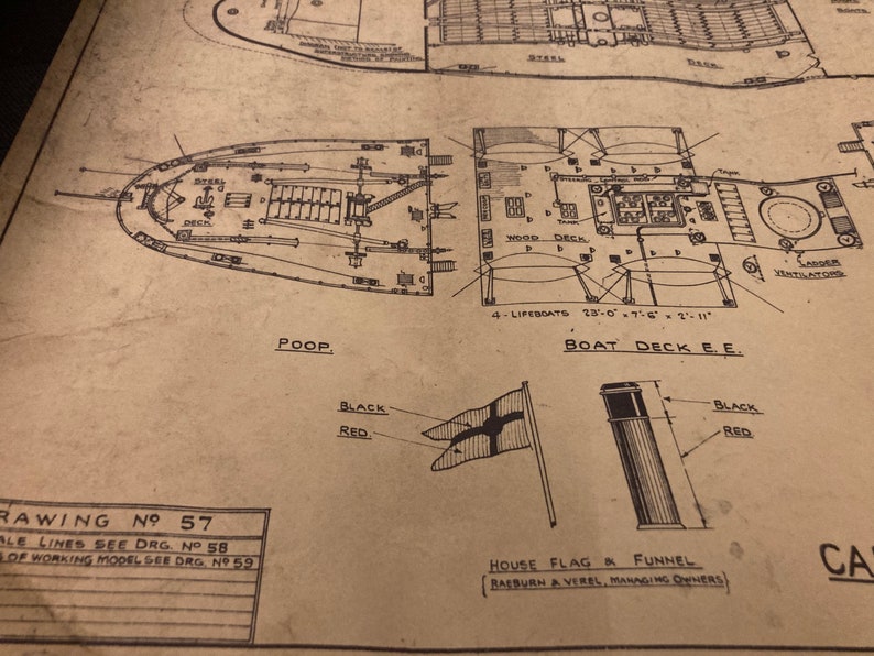 Elevation & Deck Plans of Cargo Steamer Caledonian Monarch - Etsy