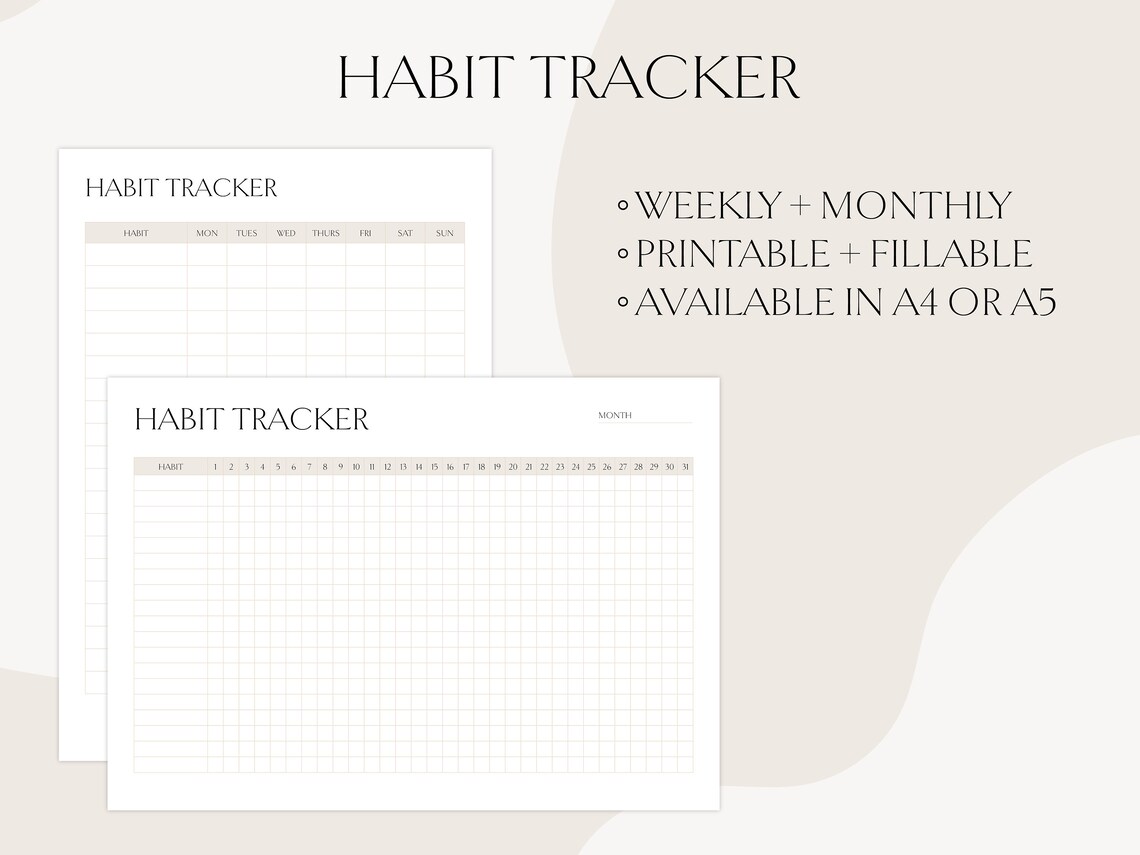 Printable Habit Tracker, Monthly Goals, Weekly Fillable Tracker ...