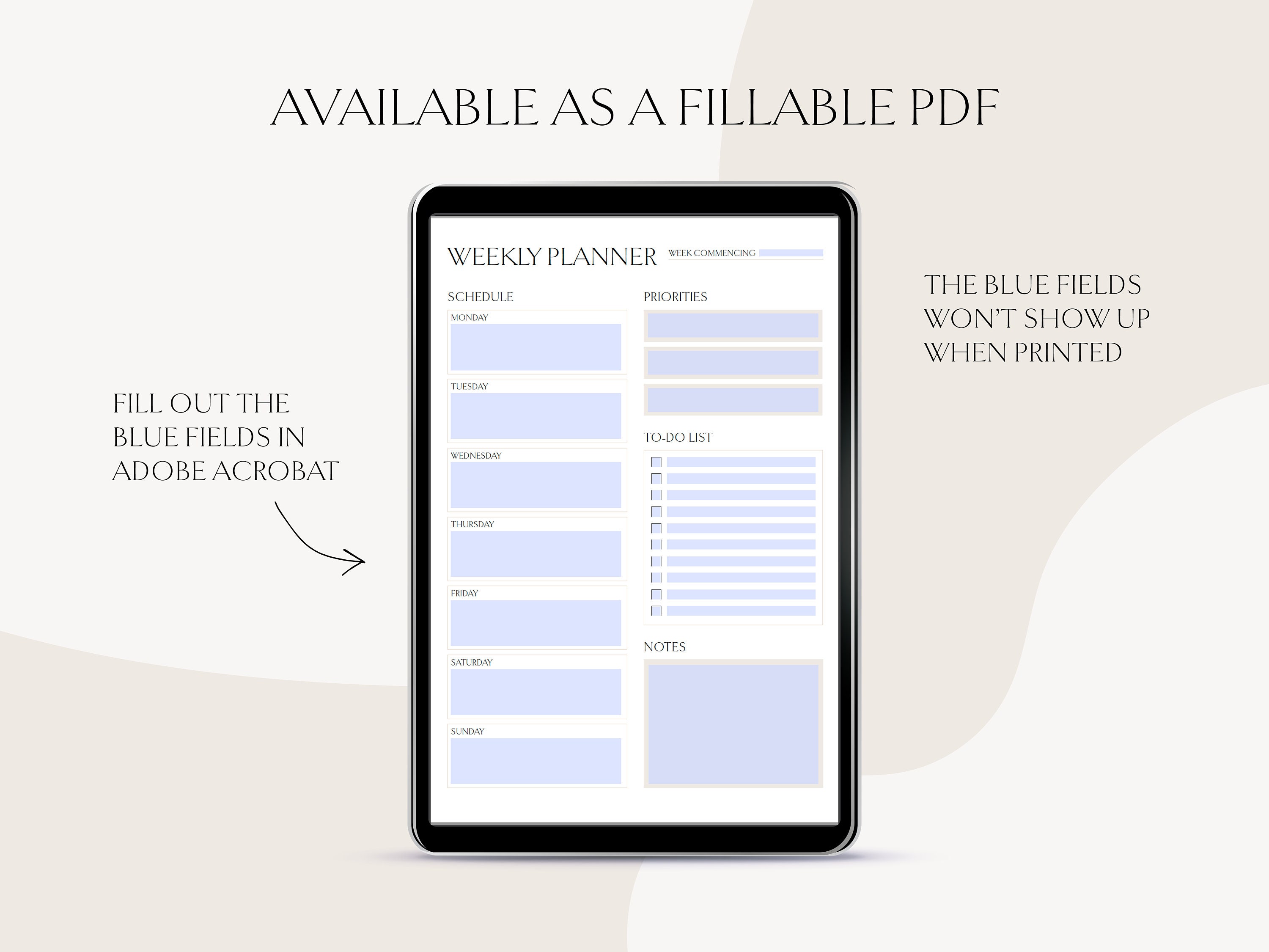 Printable Weekly Planner Fillable Planner Instant Download - Etsy