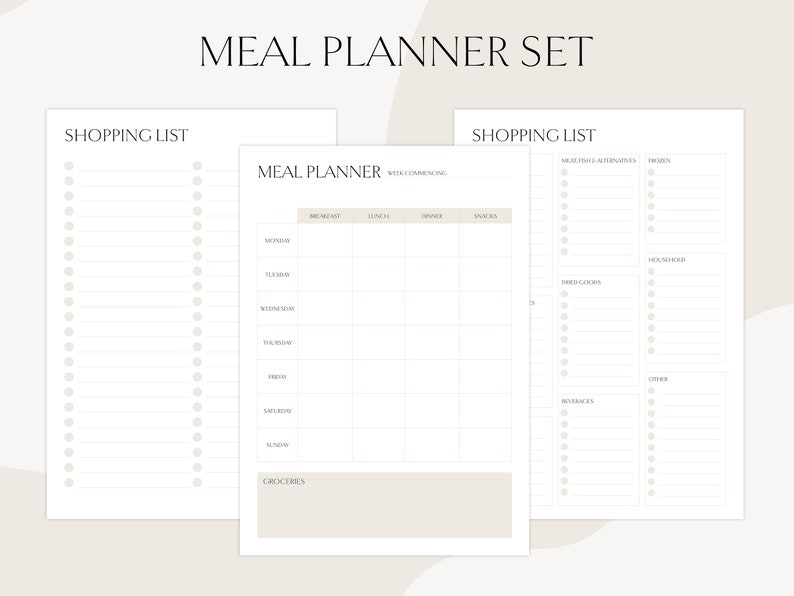 Printable Weekly Meal Planner, Fillable Planner, Shopping List, Instant ...