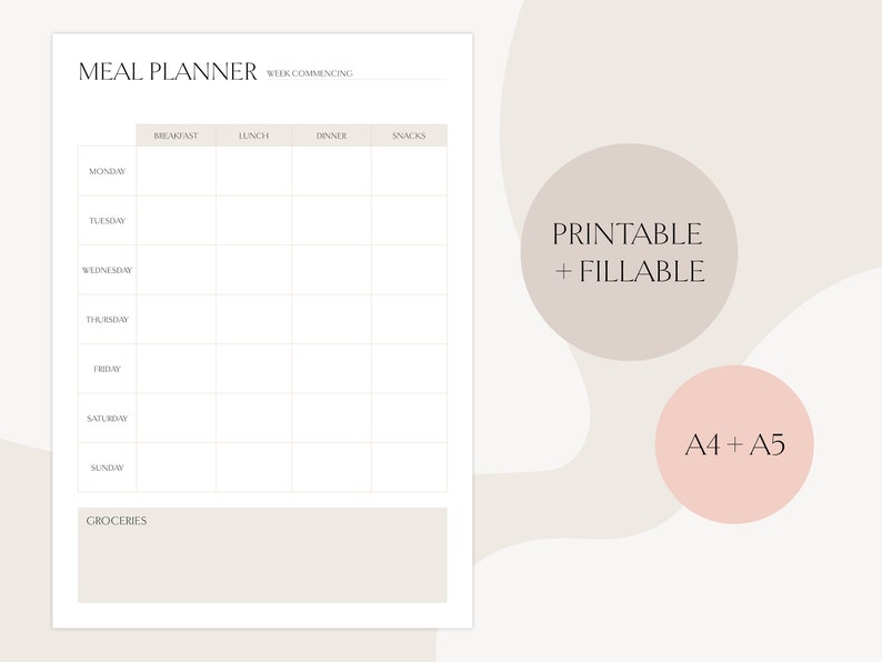Printable Weekly Meal Planner, Fillable Planner, Shopping List, Instant ...