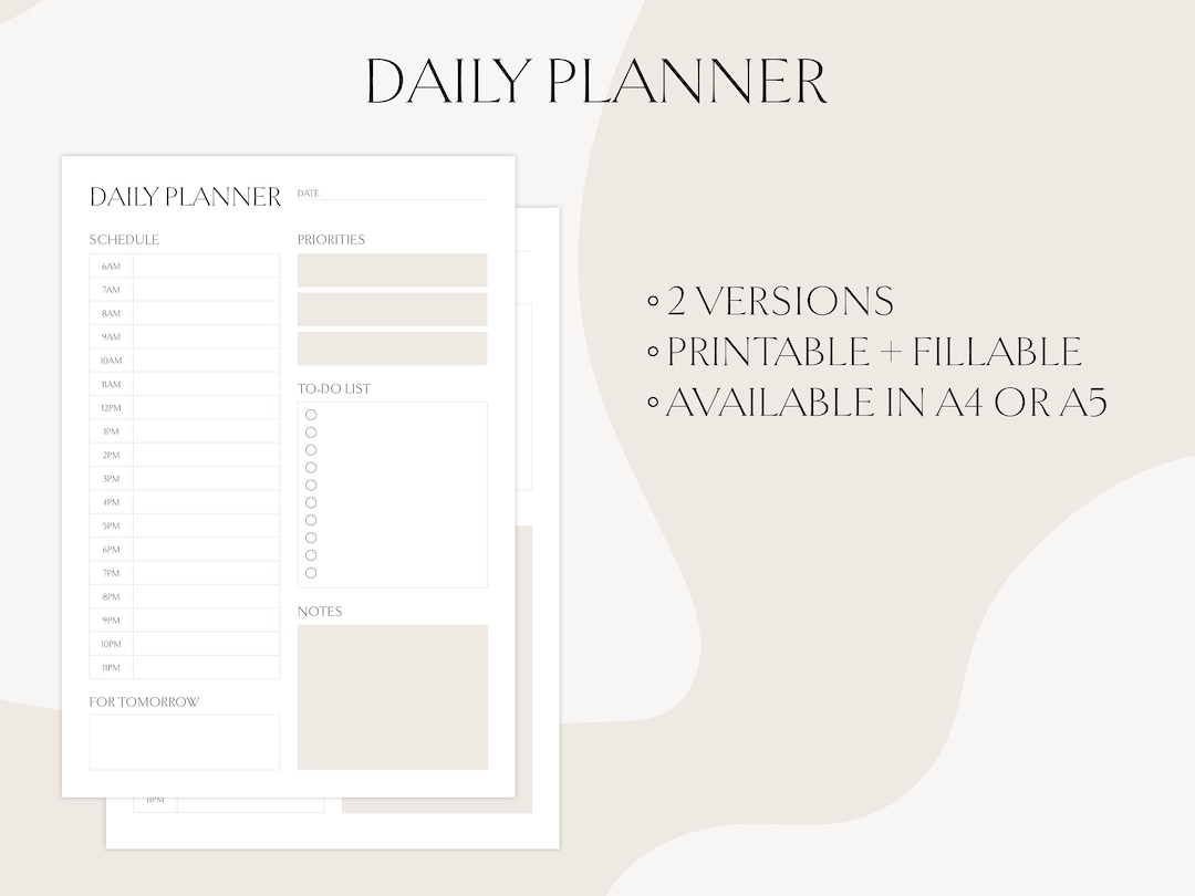 Printable Daily Planner, Fillable Planner, Instant Download, Digital ...
