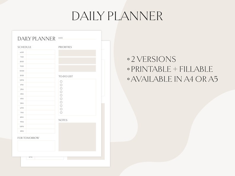 Printable Daily Planner, Fillable Planner, Instant Download, Digital ...
