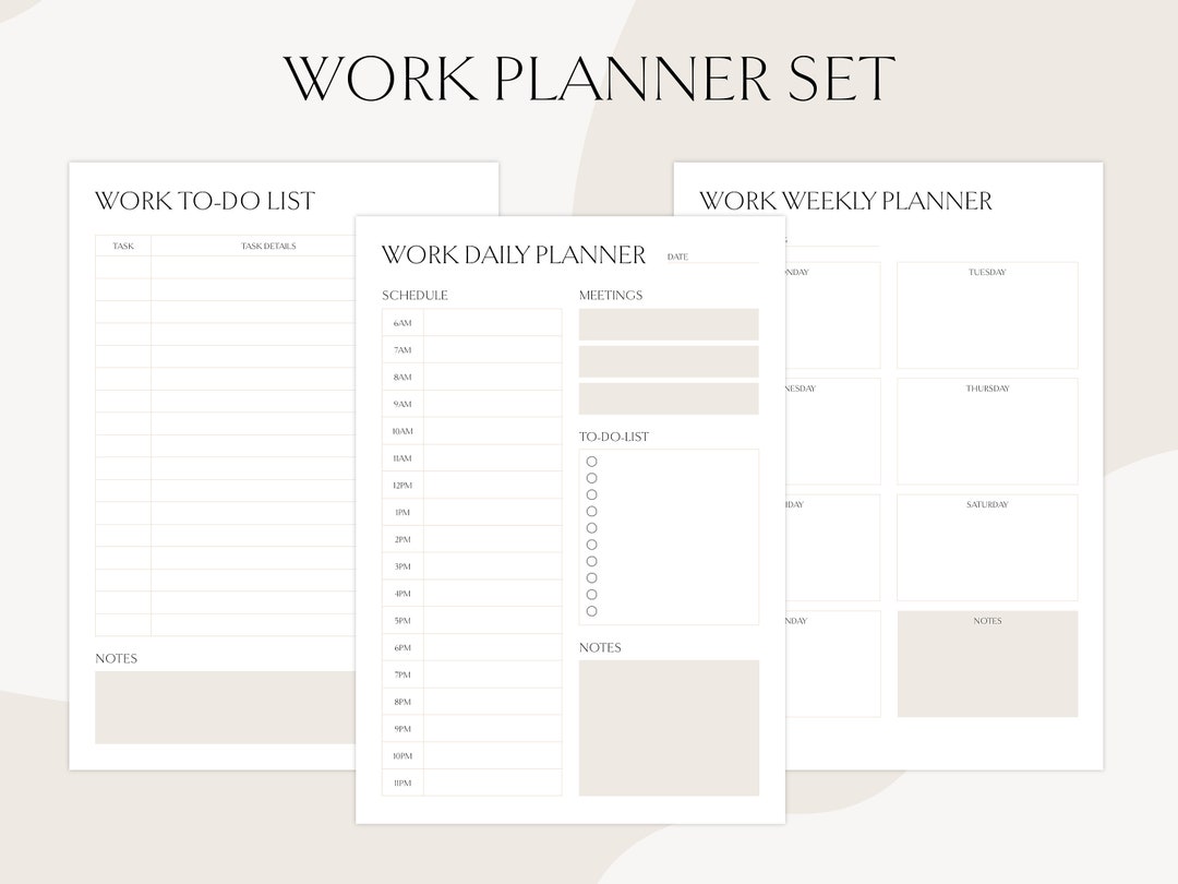 Printable Work Planner, Work Daily Planner, Work Weekly Planner, Work ...