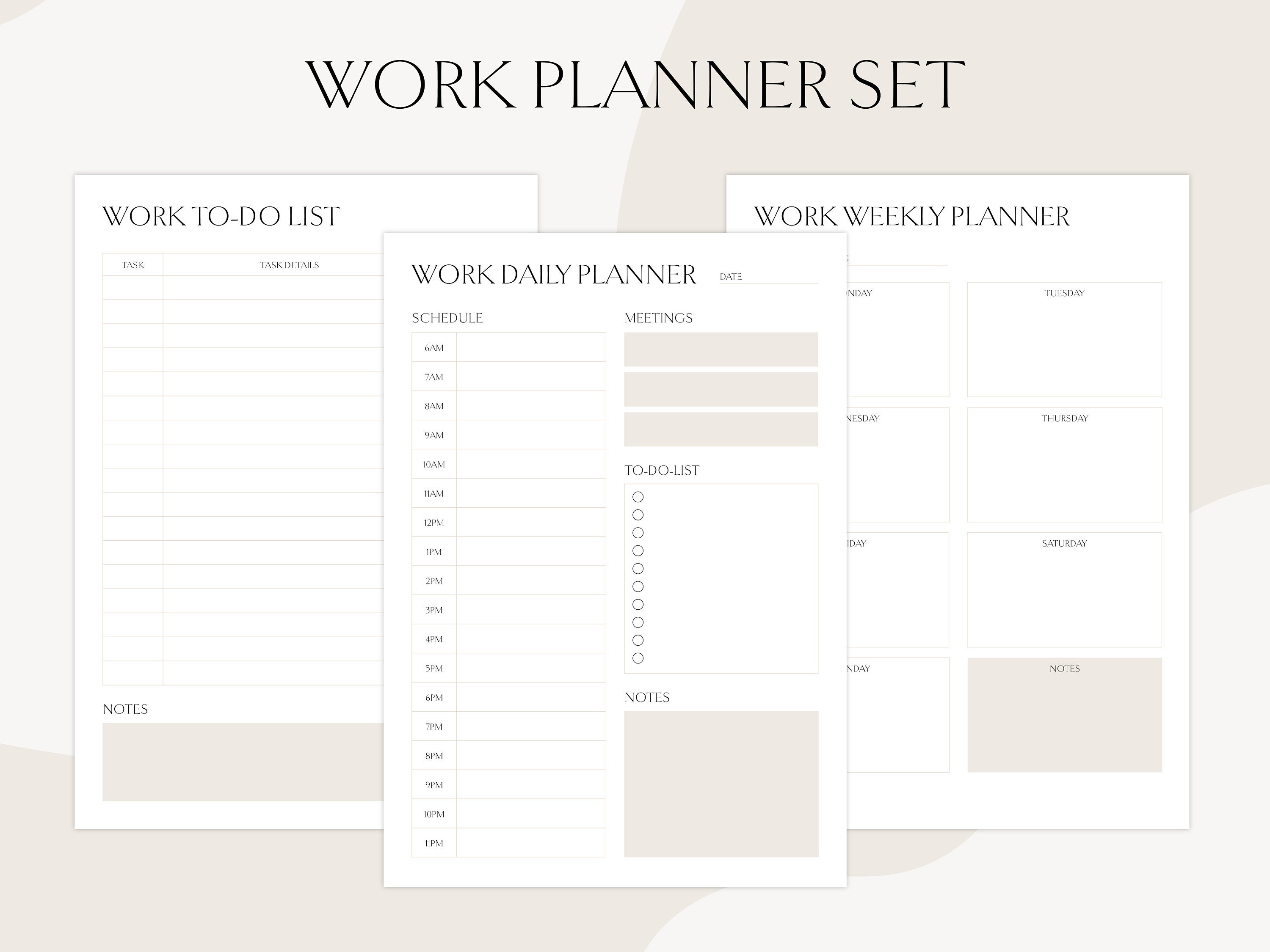 Printable Work Planner, Work Daily Planner, Work Weekly Planner, Work ...