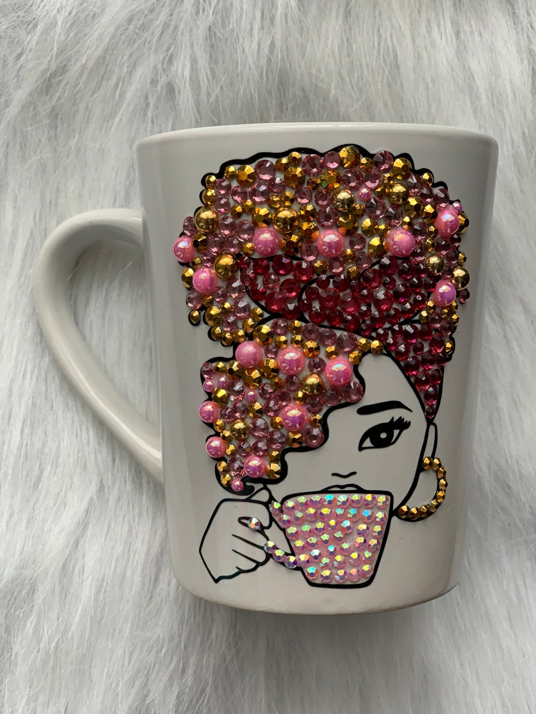 Mug, Bling Mug, Ceramic Mug, Rhinestone Mug, Resin Rhinestones, Coffee ...
