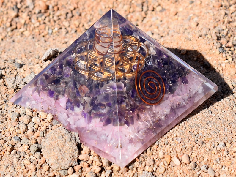 Rose Amethyst Crystal Orgonite Pyramid Flower of Life Energy - Etsy