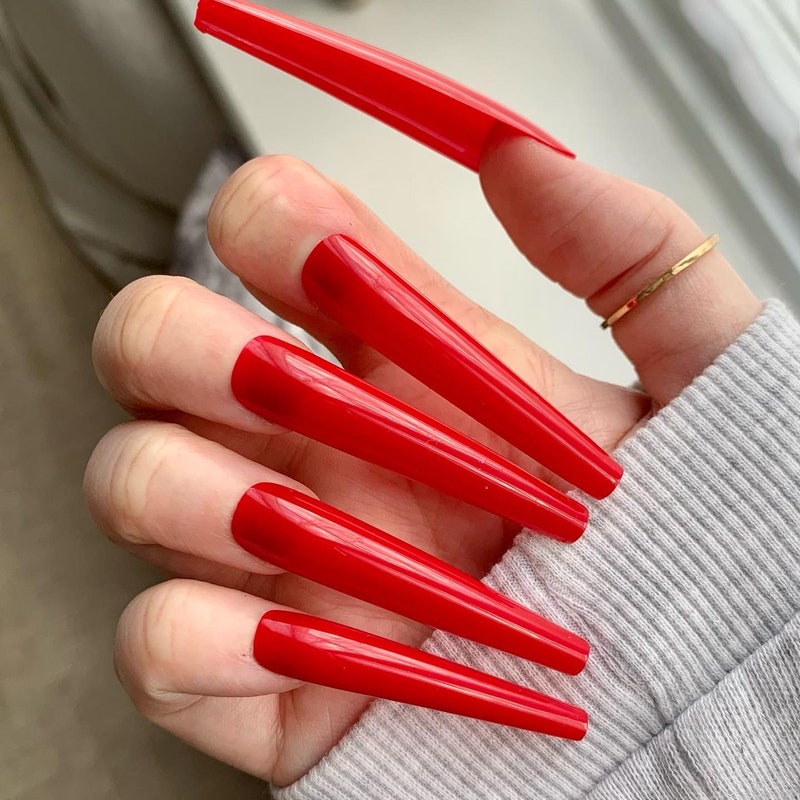 Red False Nails - Etsy