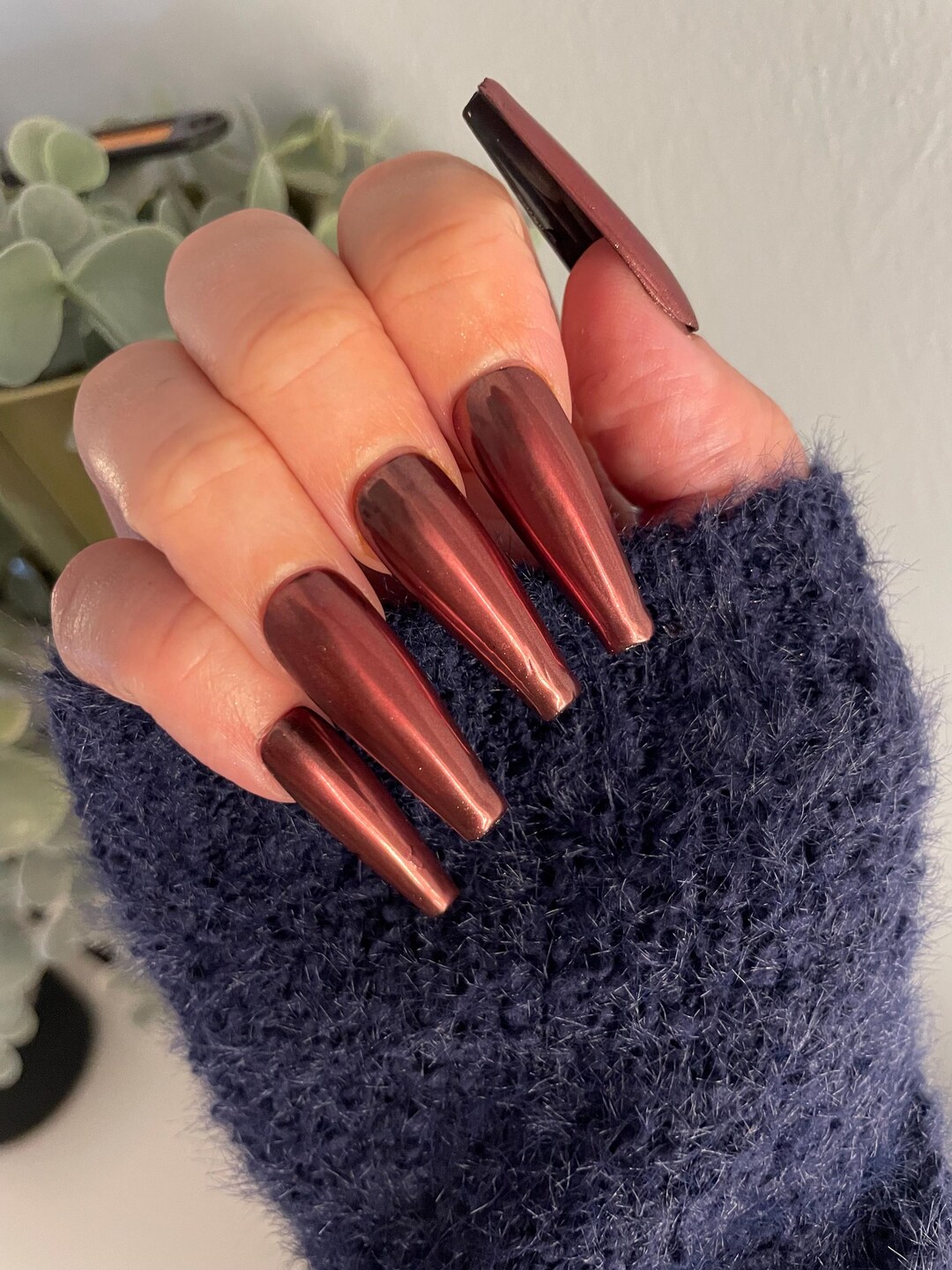 Red Smoke Chrome False 20 Piece Press on Nails Set - Etsy
