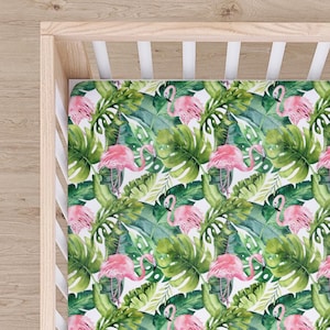 Flamingo Crib Sheet, Tropical Fitted Crib Sheet, Flamigo Baby Bedding ...