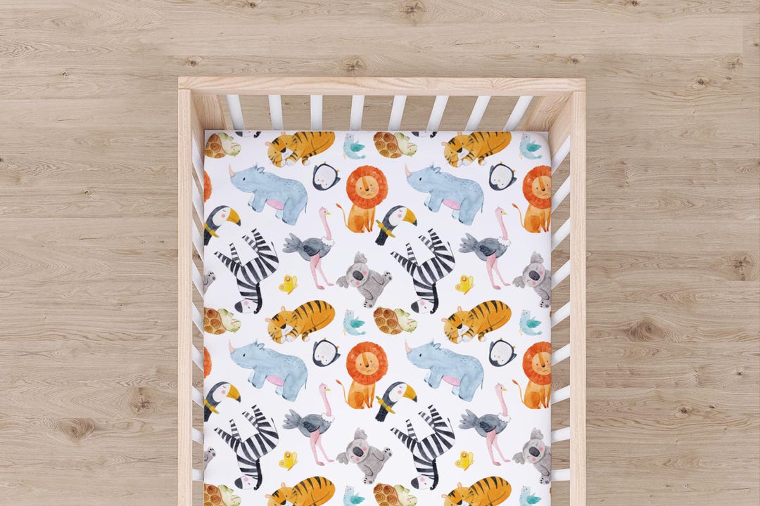 Jungle Animals Fitted Crib Sheet, Zoo Crib Sheet, Safari Nursery ...