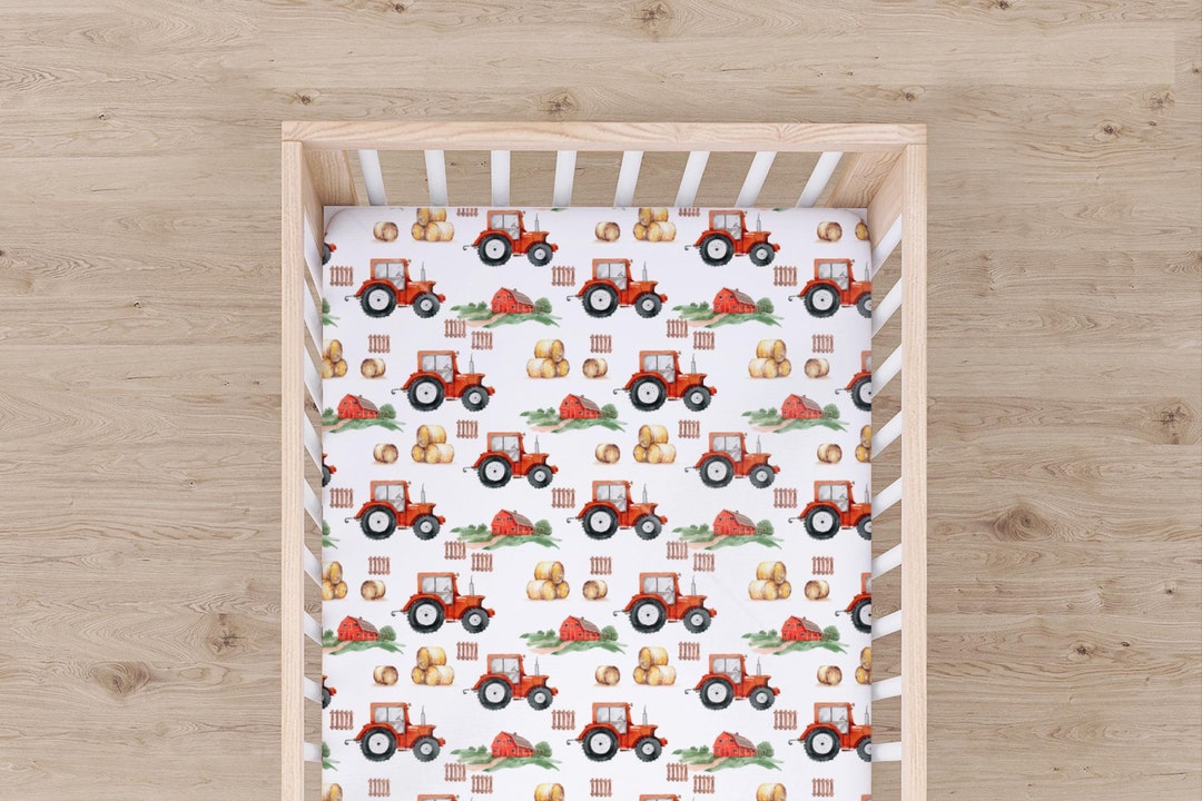 Farm Fitted Crib Sheet, Red Tractor Crib Sheet, Farm Nursery Bedding ...