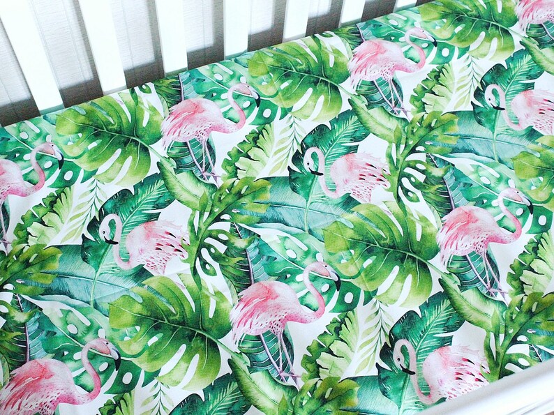 Flamingo Crib Sheet Tropical Fitted Crib Sheet Flamigo Baby | Etsy