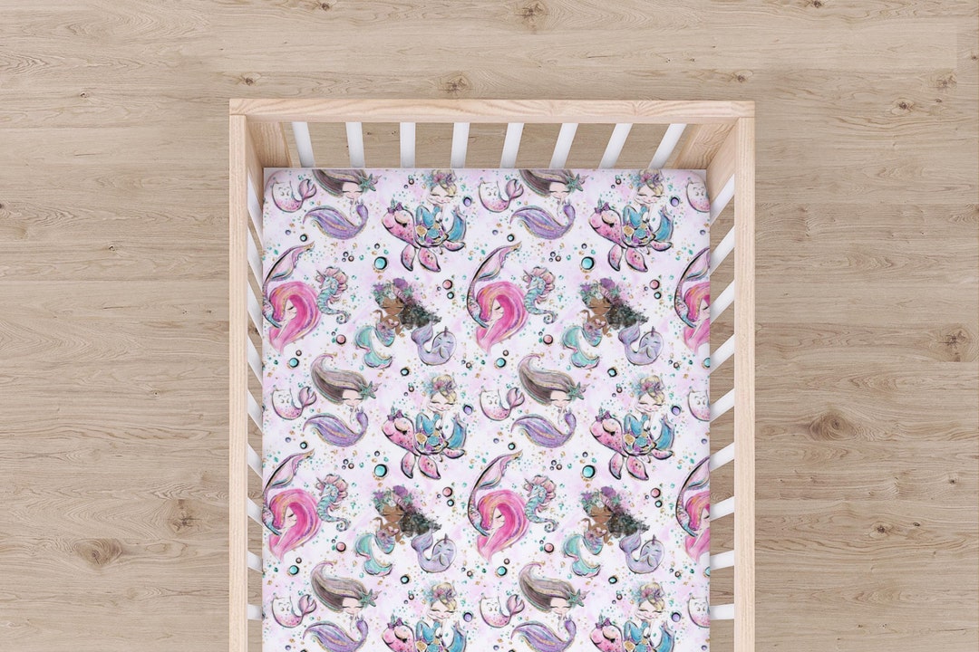 Little Mermaid Crib Sheet, Ocean Fitted Crib Sheet, Turtle Baby Bedding ...