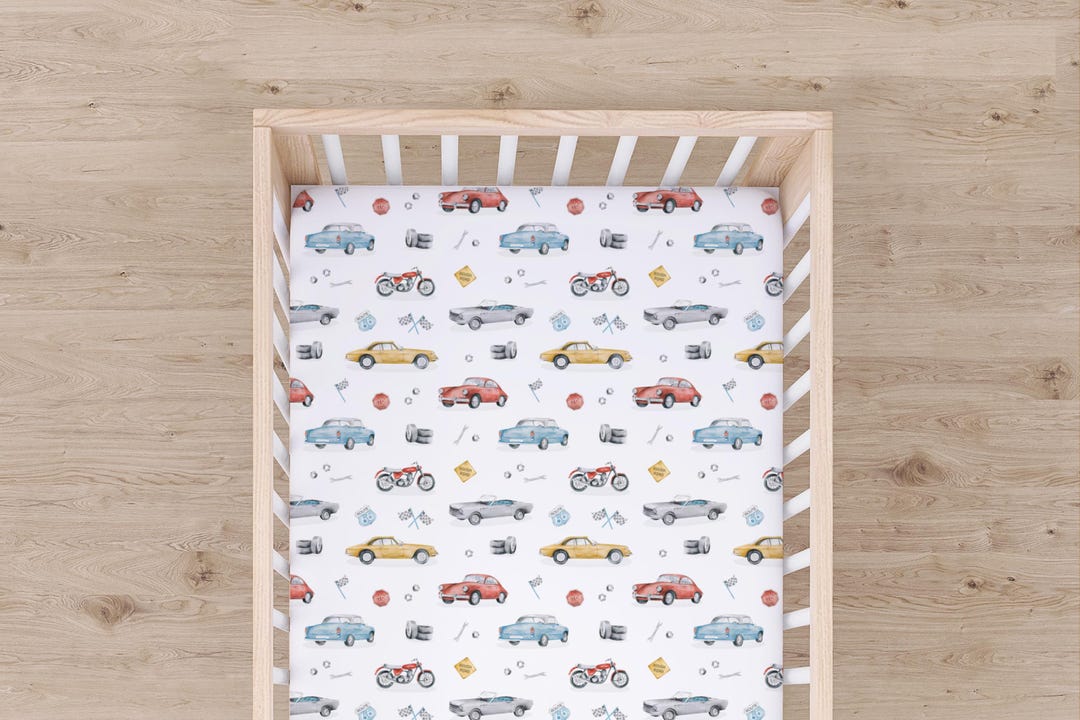 Vintage Car Fitted Crib Sheet, Retro Sport Automobile Nursery, American ...