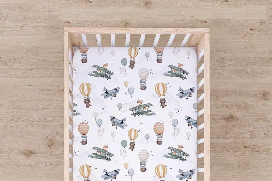 Hot Air Balloon Crib Sheet, Planes Fitted Crib Sheet, Aviator Nursery ...