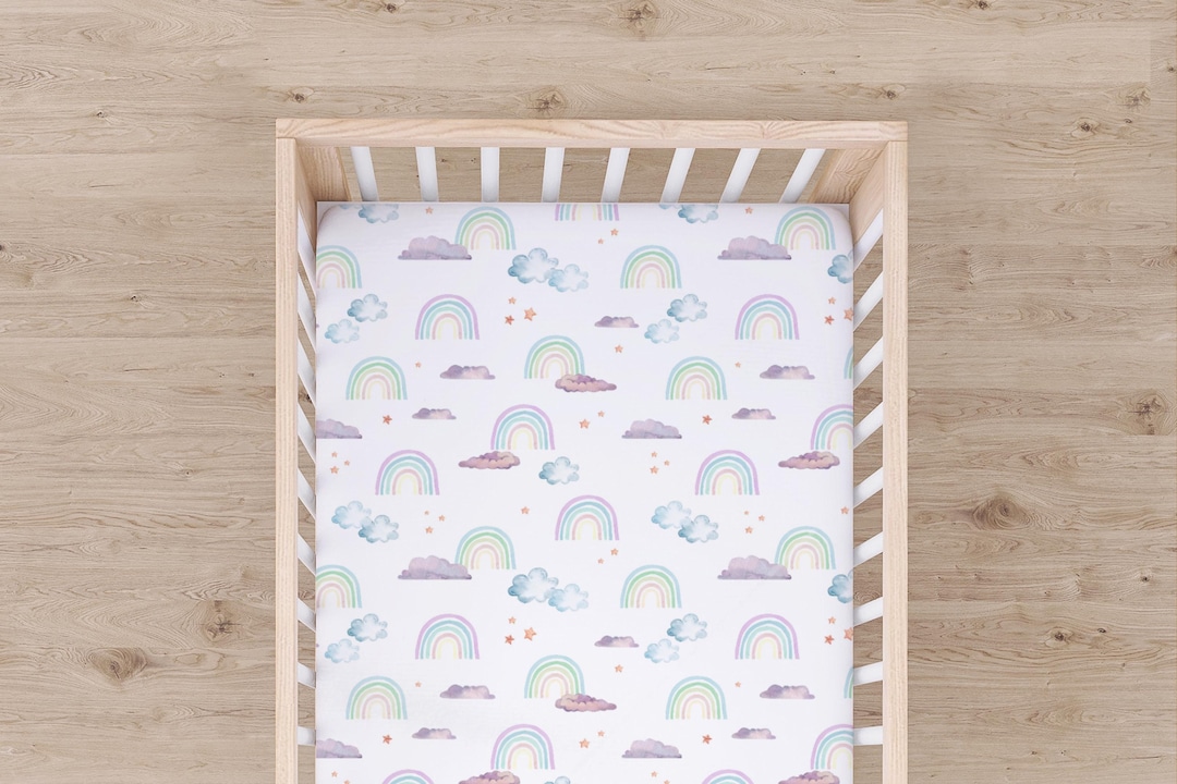 Pastel Rainbow Crib Sheet: Watercolor Cloud Baby Bedding - Etsy