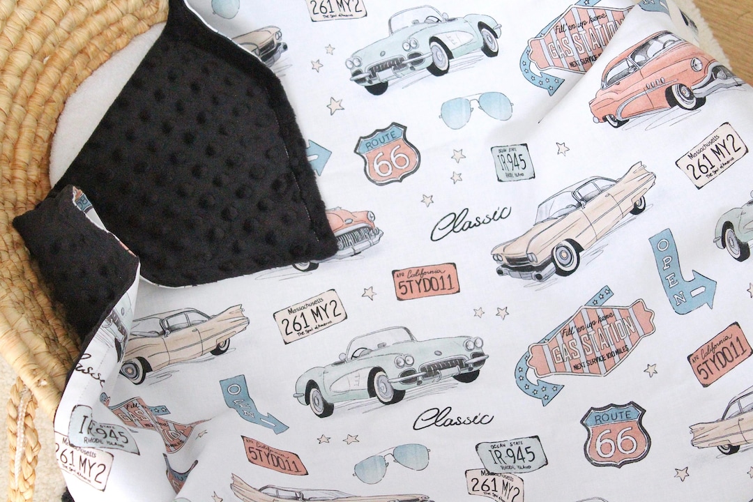 Retro Old Car Baby Blanket, Vintage Car Personalized Blanket, American ...