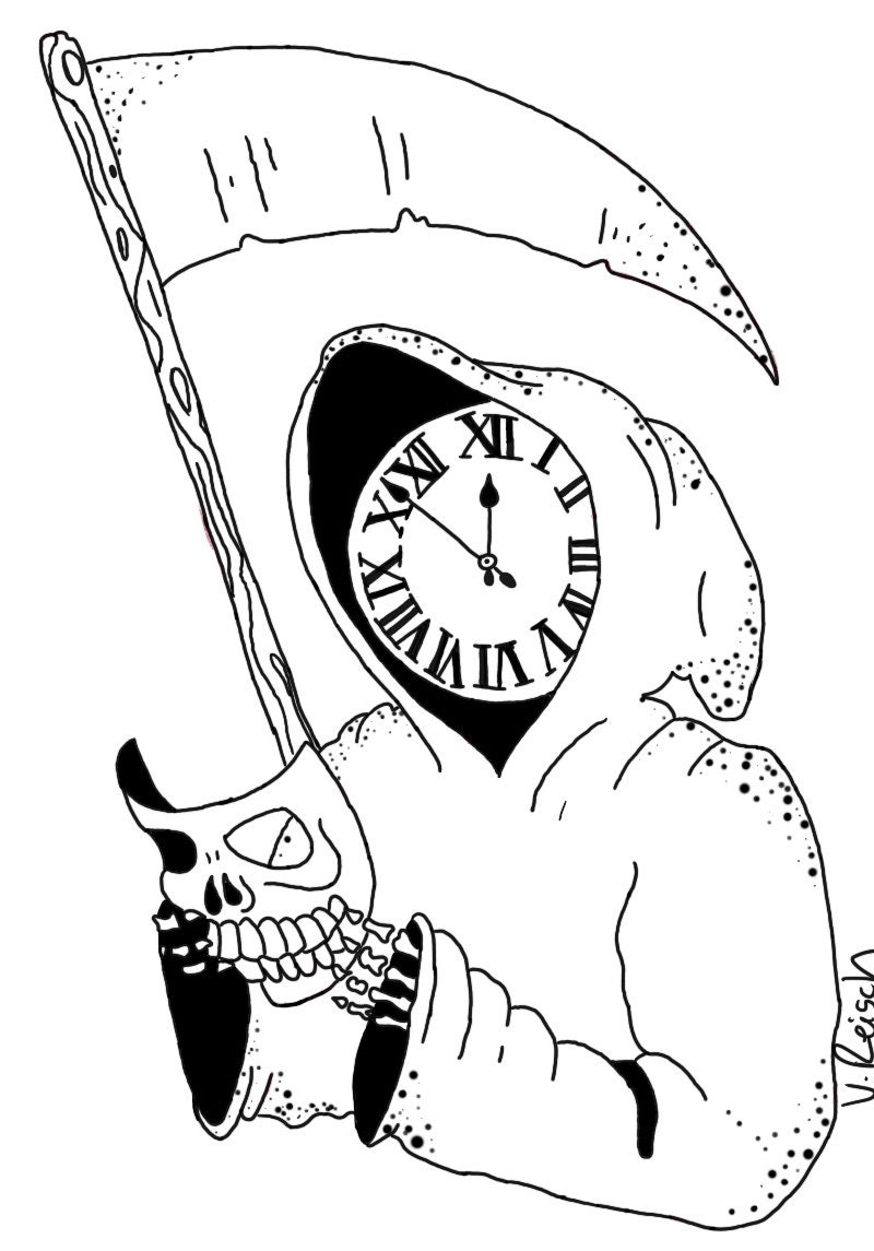 Grim Reaper Holding Clock