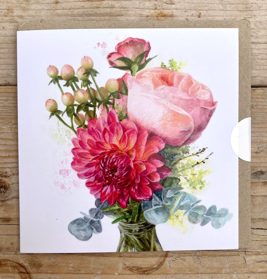 Flower Greeting Card/valentines Card/valentines Day/botanical Card ...