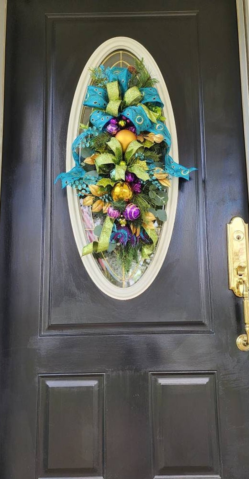 Christmas Swags for Front Door Peacock Wreath Door Christmas - Etsy