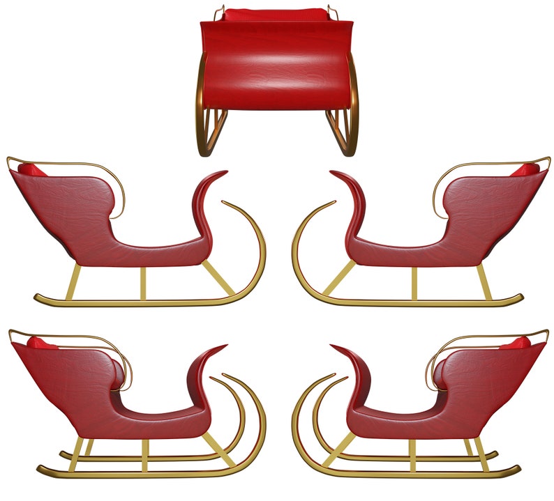 Santa's Sleigh PNG, Sleigh Front View, Sleigh Side View, Commercial Use ...