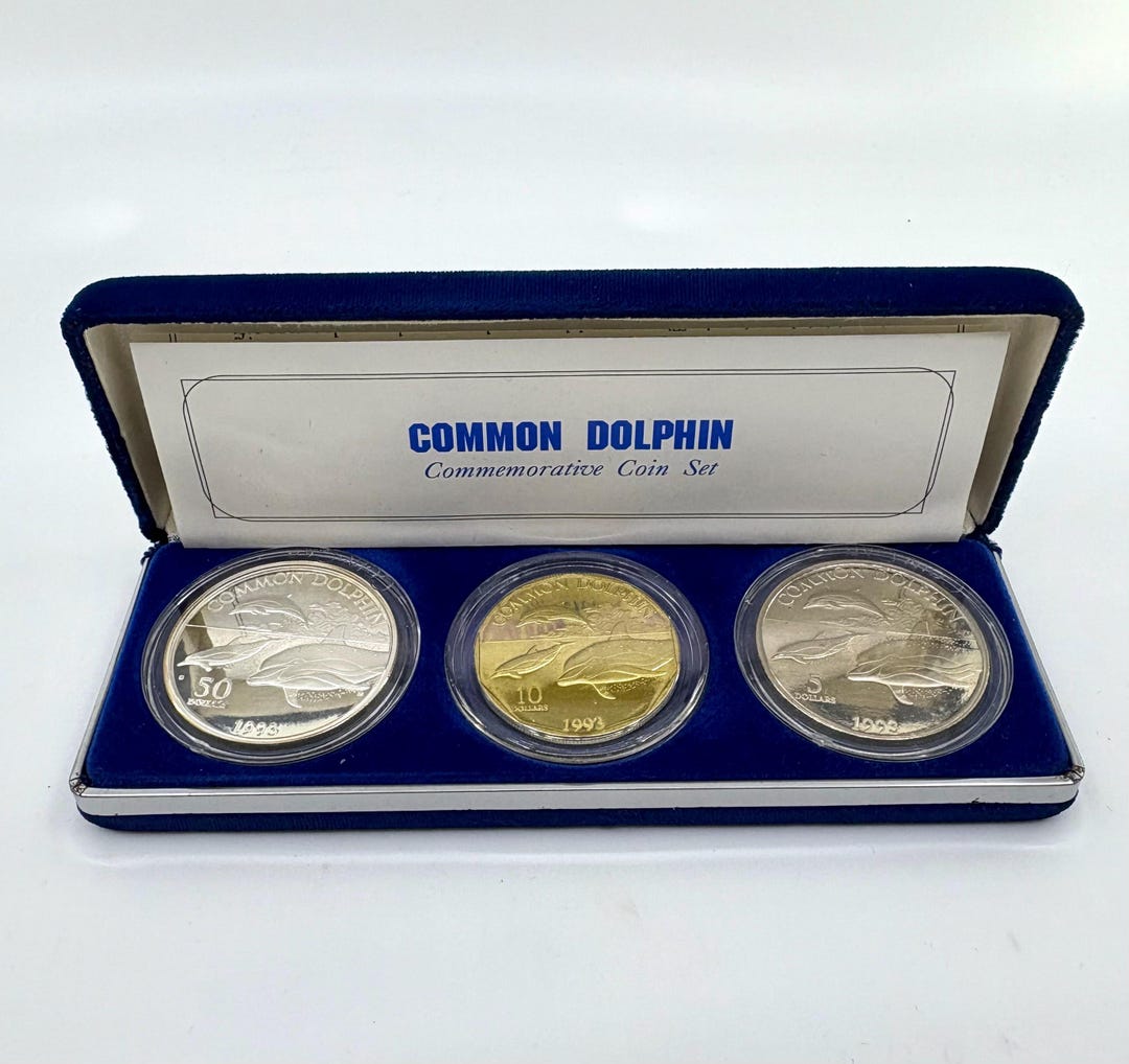 1993 Marshall Islands Common Dolphin 3 Piece Coin Set W/ Box and COA ...