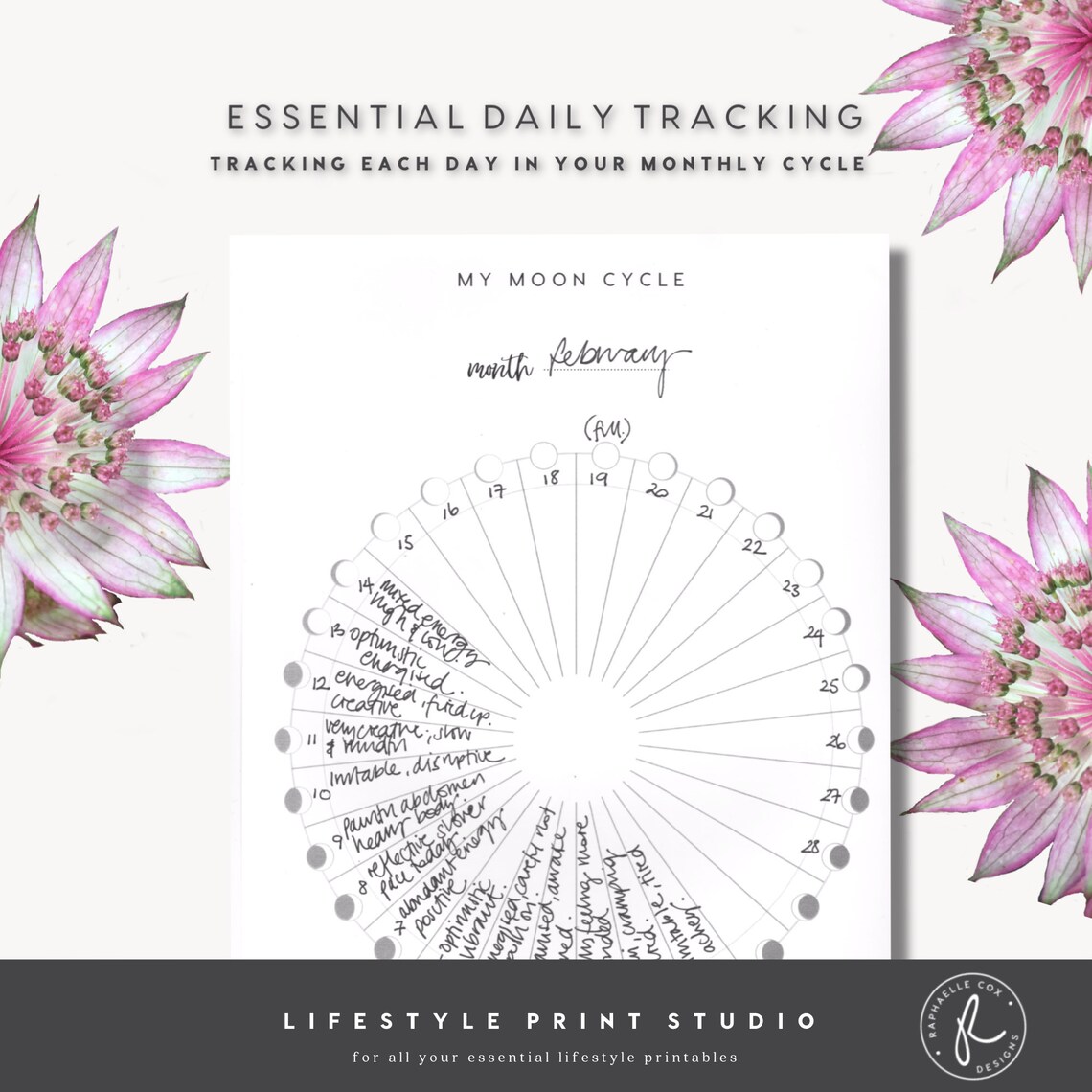 PRINTABLE Moon Cycle Tracker, Moon Tracker, Cycle Tracker, Moon Phase ...