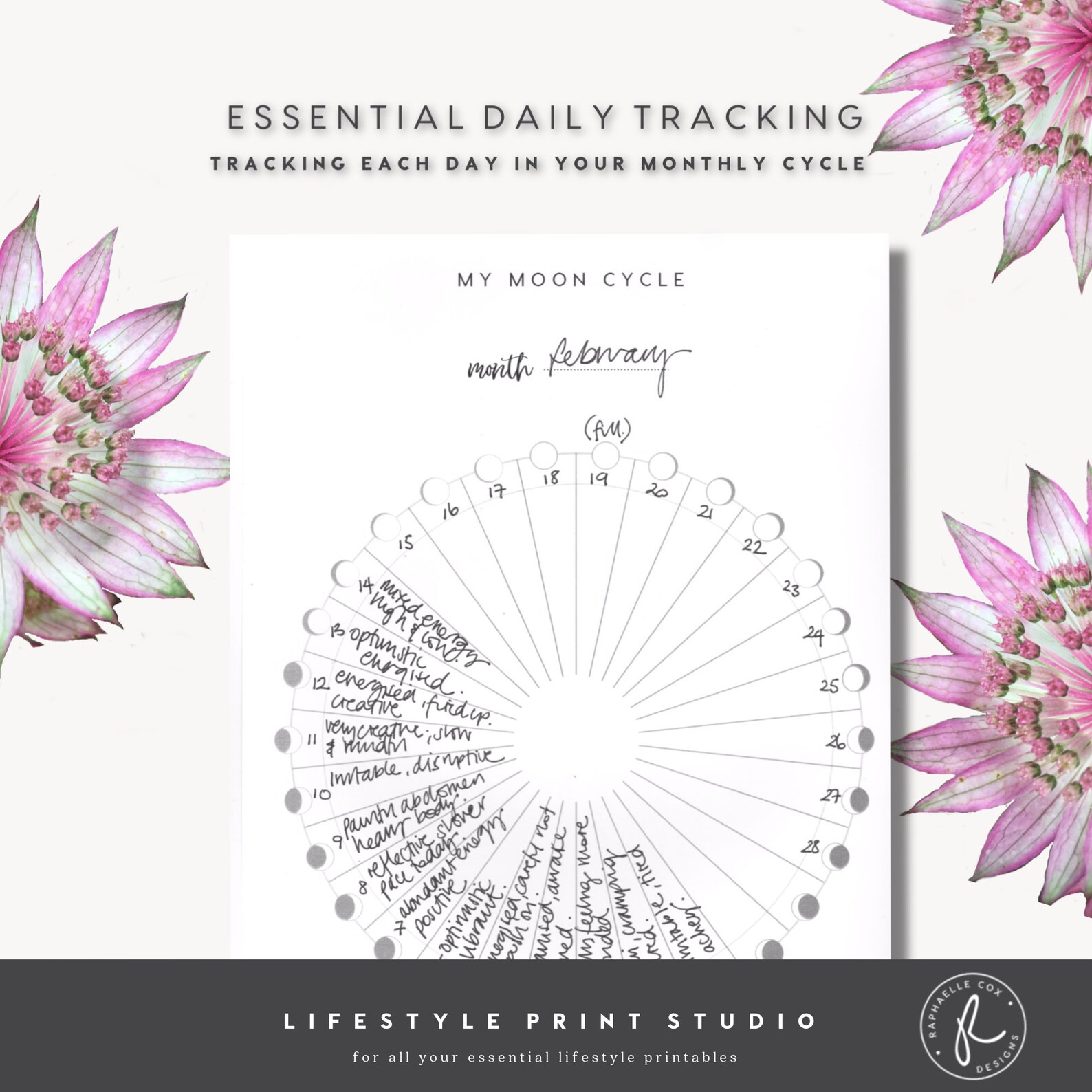 PRINTABLE Moon Cycle Tracker, Moon Tracker, Cycle Tracker, Moon Phase ...