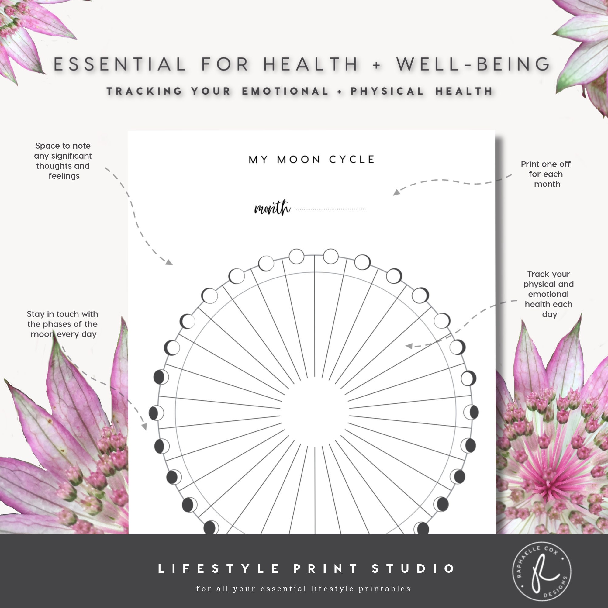 PRINTABLE Moon Cycle Tracker, Moon Tracker, Cycle Tracker, Moon Phase ...