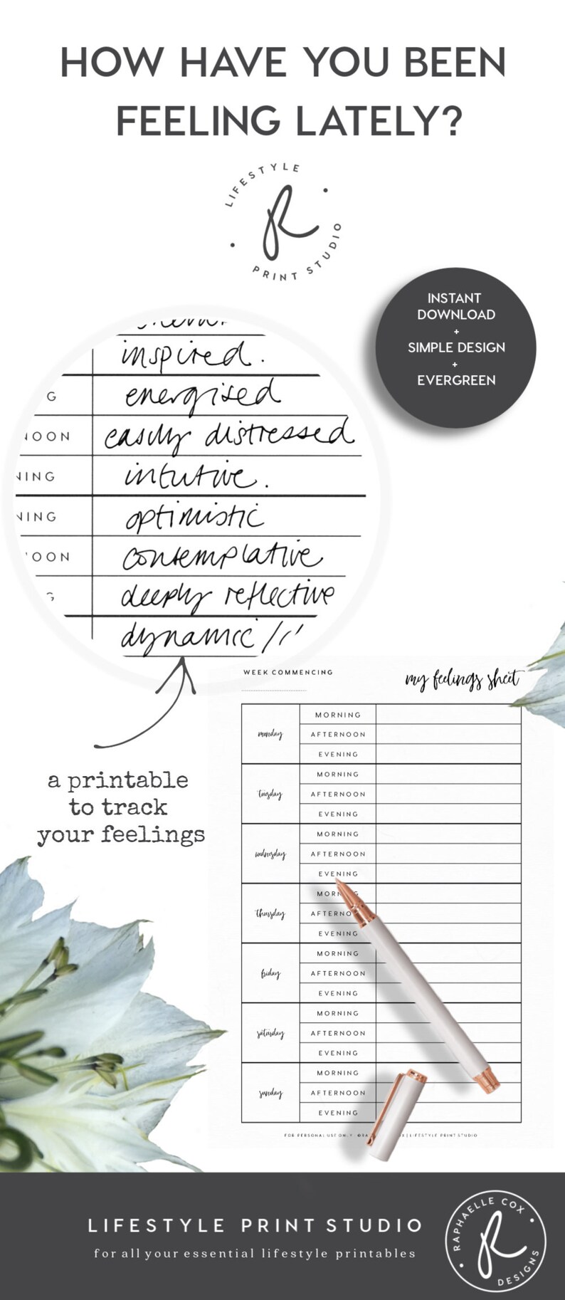 PRINTABLE Mood Tracker, Weekly Feelings Tracker, A4, A5, US Letter, PDF ...