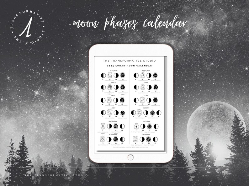 Lunar Calendar 2025, Printable Lunar Calendar, 2025 Moon Phases ...