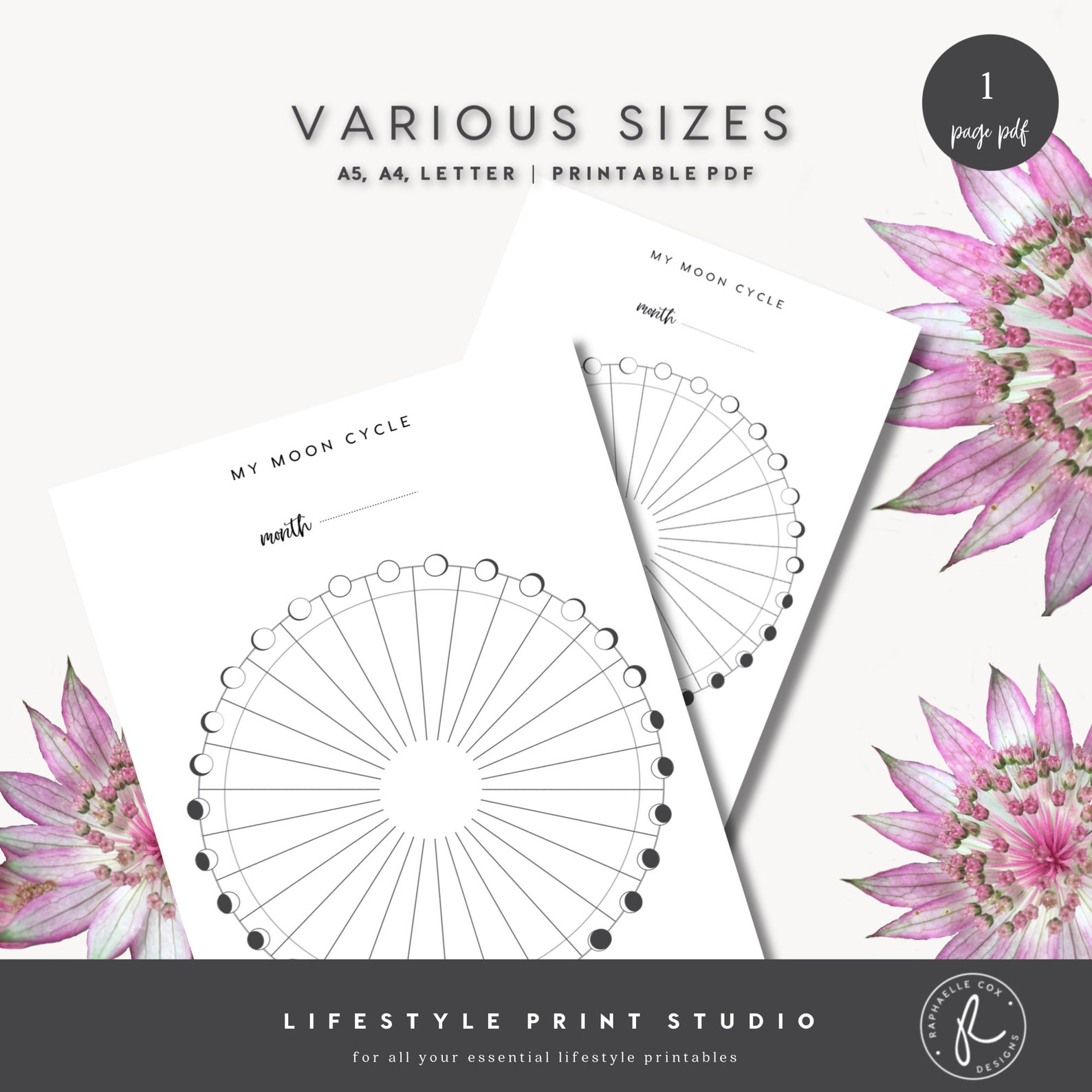 PRINTABLE Moon Cycle Tracker, Moon Tracker, Cycle Tracker, Moon Phase ...