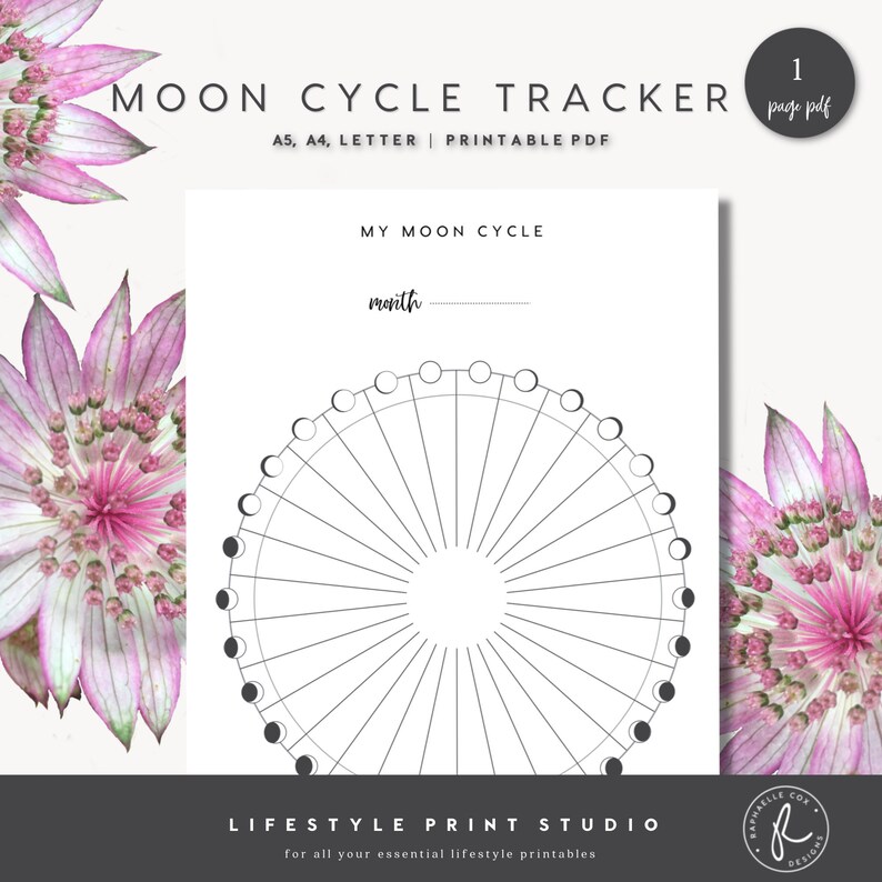 PRINTABLE Moon Cycle Tracker, Moon Tracker, Cycle Tracker, Moon Phase ...
