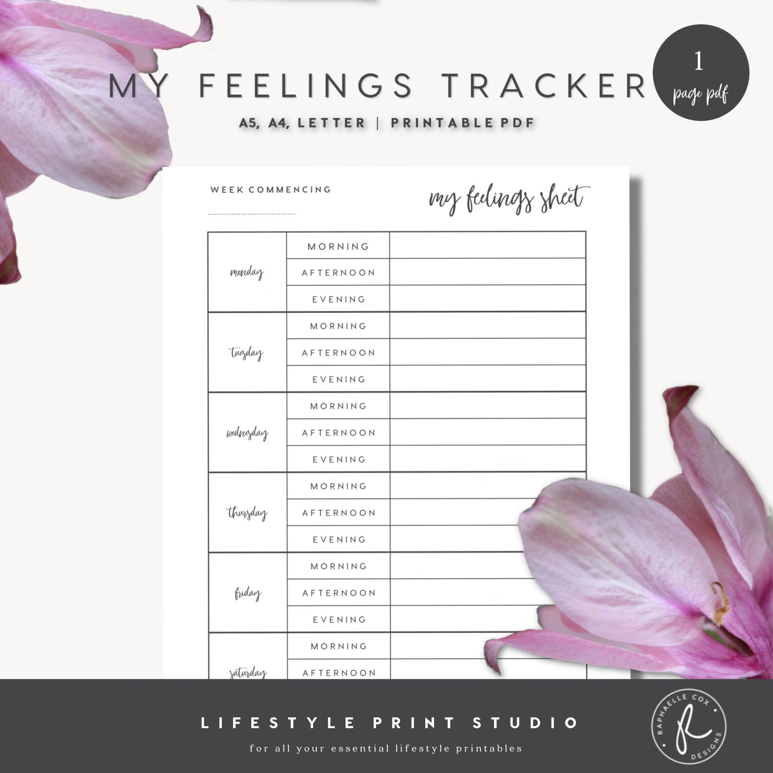 PRINTABLE Mood Tracker, Weekly Feelings Tracker, A4, A5, US Letter, PDF ...