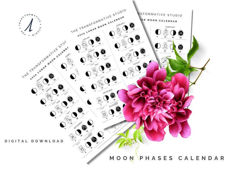 Lunar Calendar 2025, Printable Lunar Calendar, 2025 Moon Phases ...