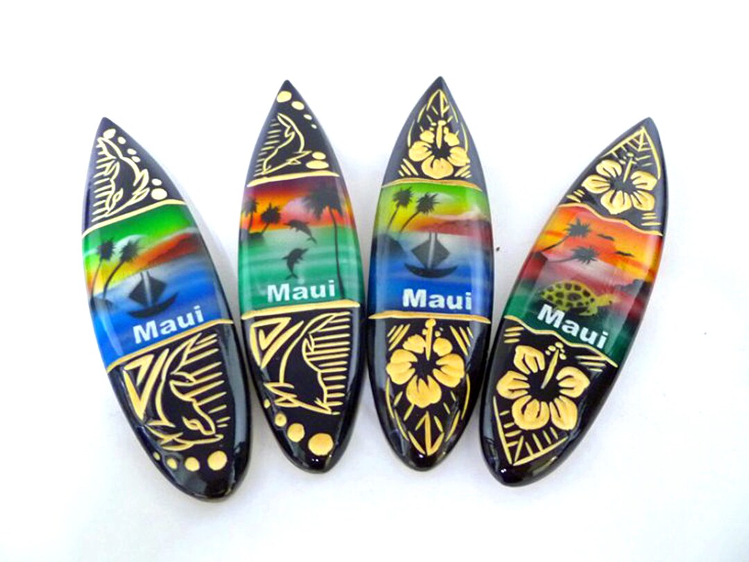 Assorted Maui Airbrushed Wood Carved Surfboard Magnets, 4.72 Inches - Etsy