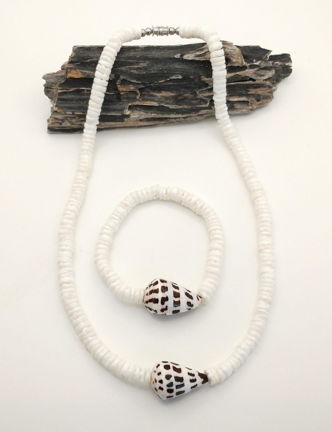 18 White Puka Shell and Hebrew Cone Jewelry Set, Beach Jewelry ...