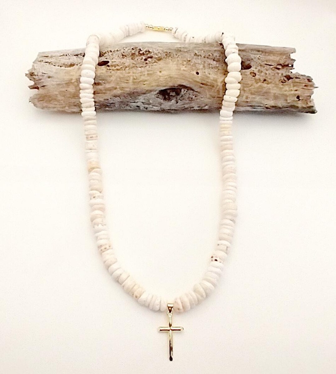 Hawaii Puka Shell and 18k Gold Fill Cross Pendant Necklace, Hawaiian ...