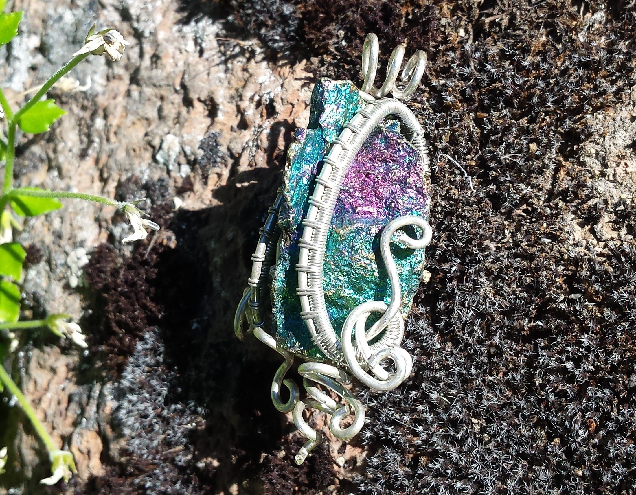 Woven Silver Peacock Rock (bornite) Pendant - Etsy