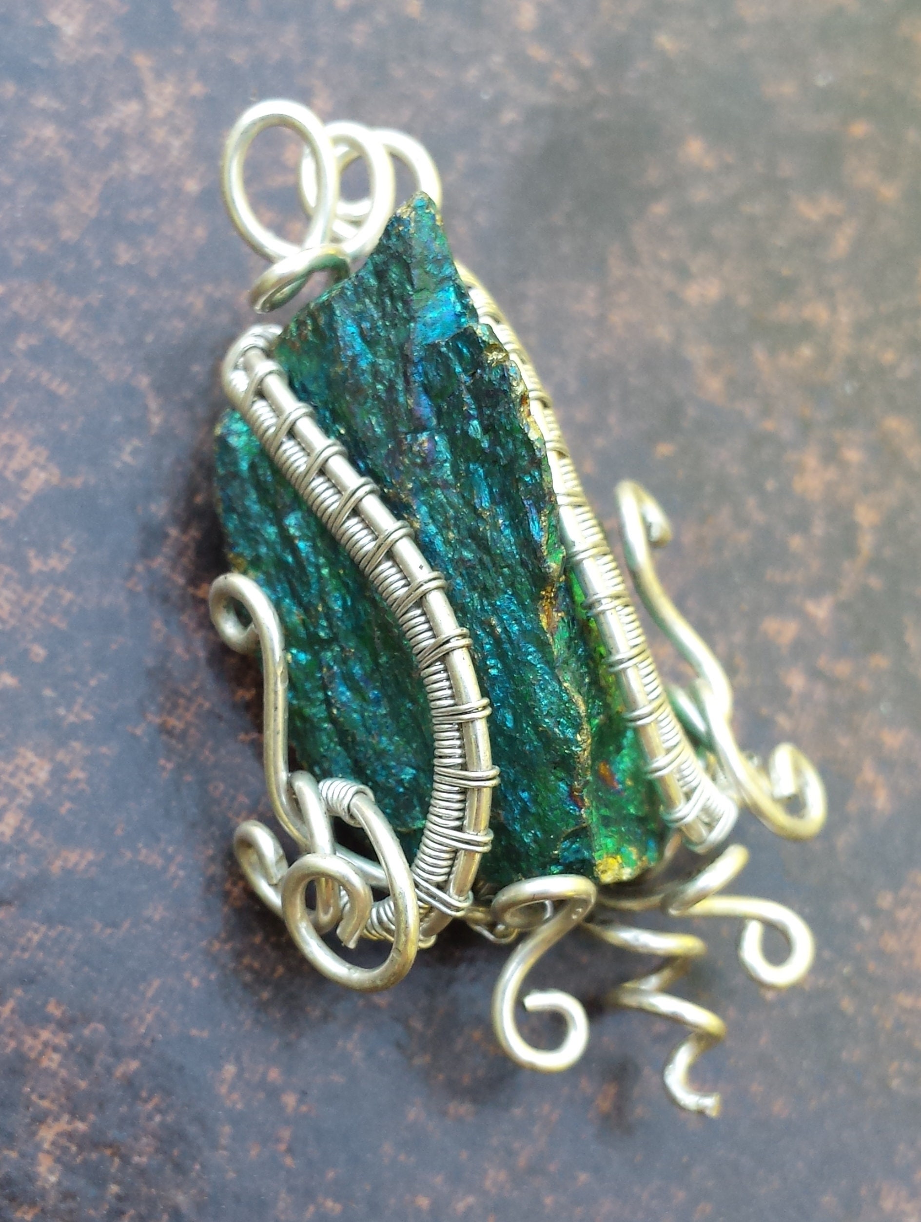 Woven Silver Peacock Rock (bornite) Pendant - Etsy