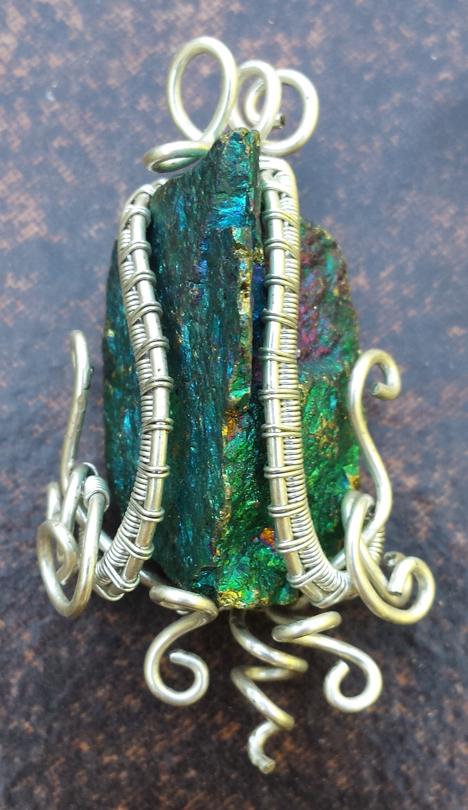 Woven Silver Peacock Rock (bornite) Pendant - Etsy