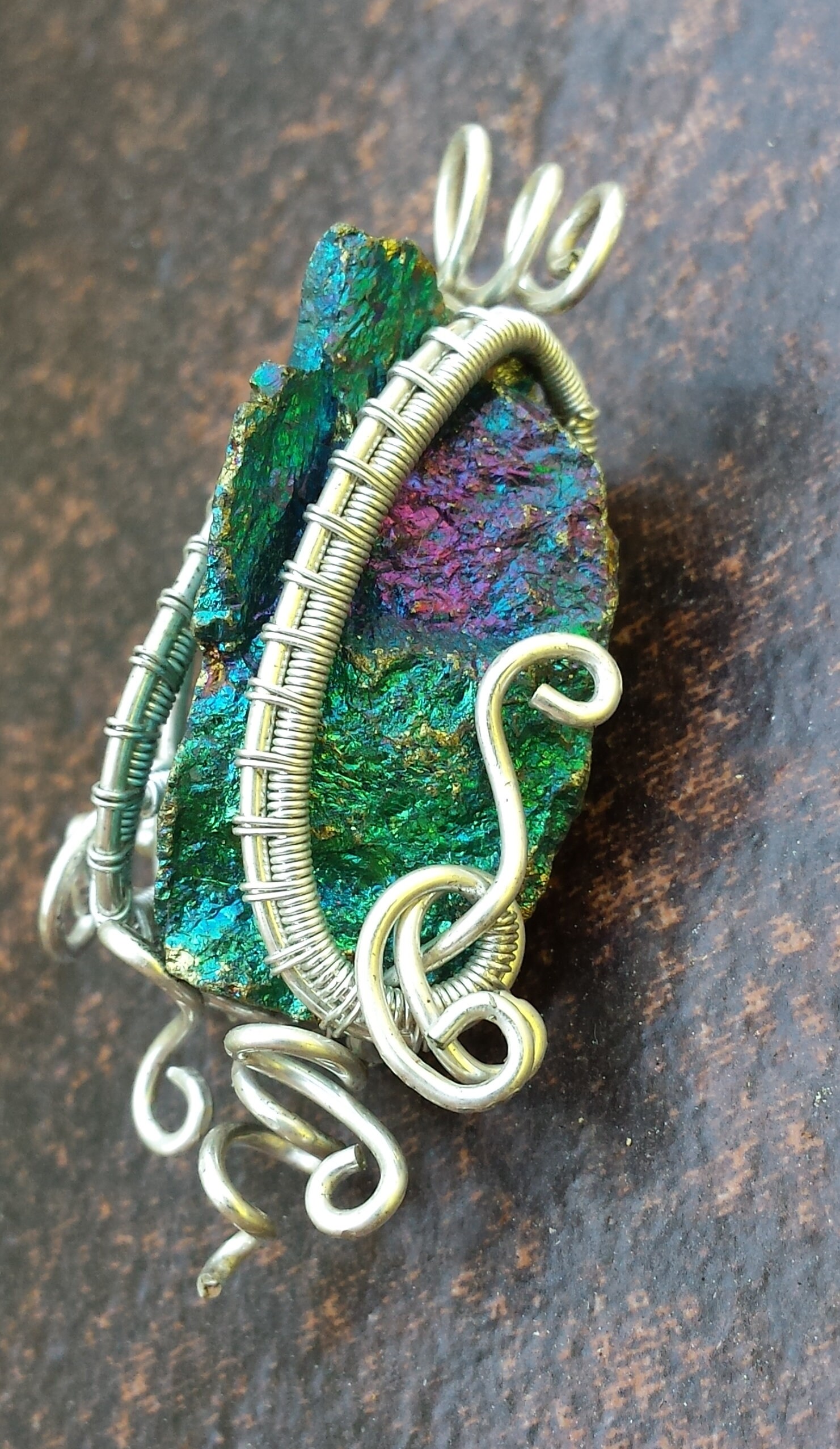 Woven Silver Peacock Rock (bornite) Pendant - Etsy