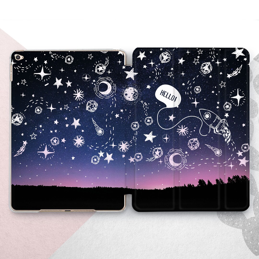 Night Sky iPad Cover: Galaxy, Moon, Stars, Forest Silhouette - Etsy