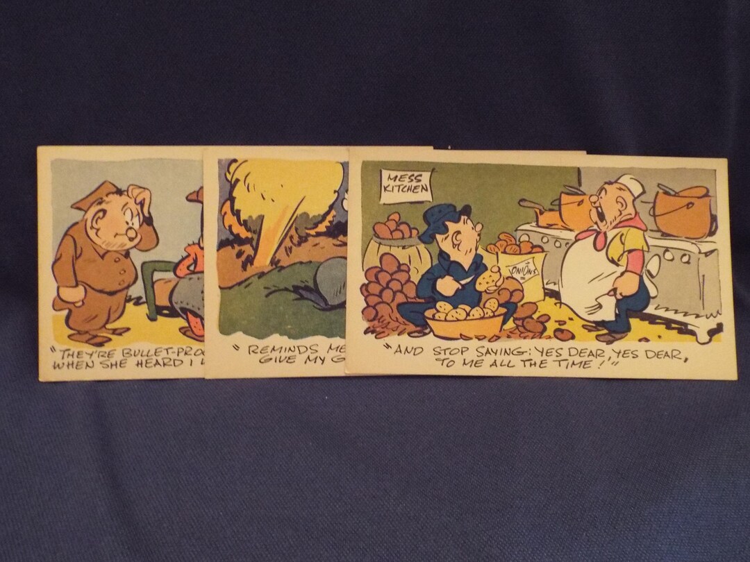 3 Different Vintage 1943 Comic Cartoon Humor Postcards US Army Postal ...