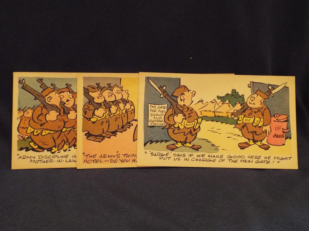 3 Different Vintage 1943 Comic Cartoon Humor Postcard - US Army Postal ...