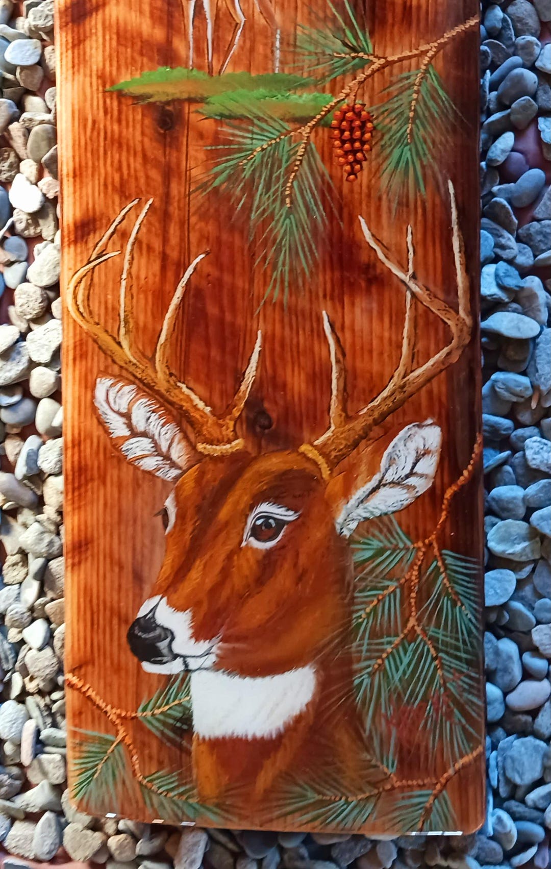 Oil Painting of a Buck and Doe Whitetail Deer With Pine Branches on an ...