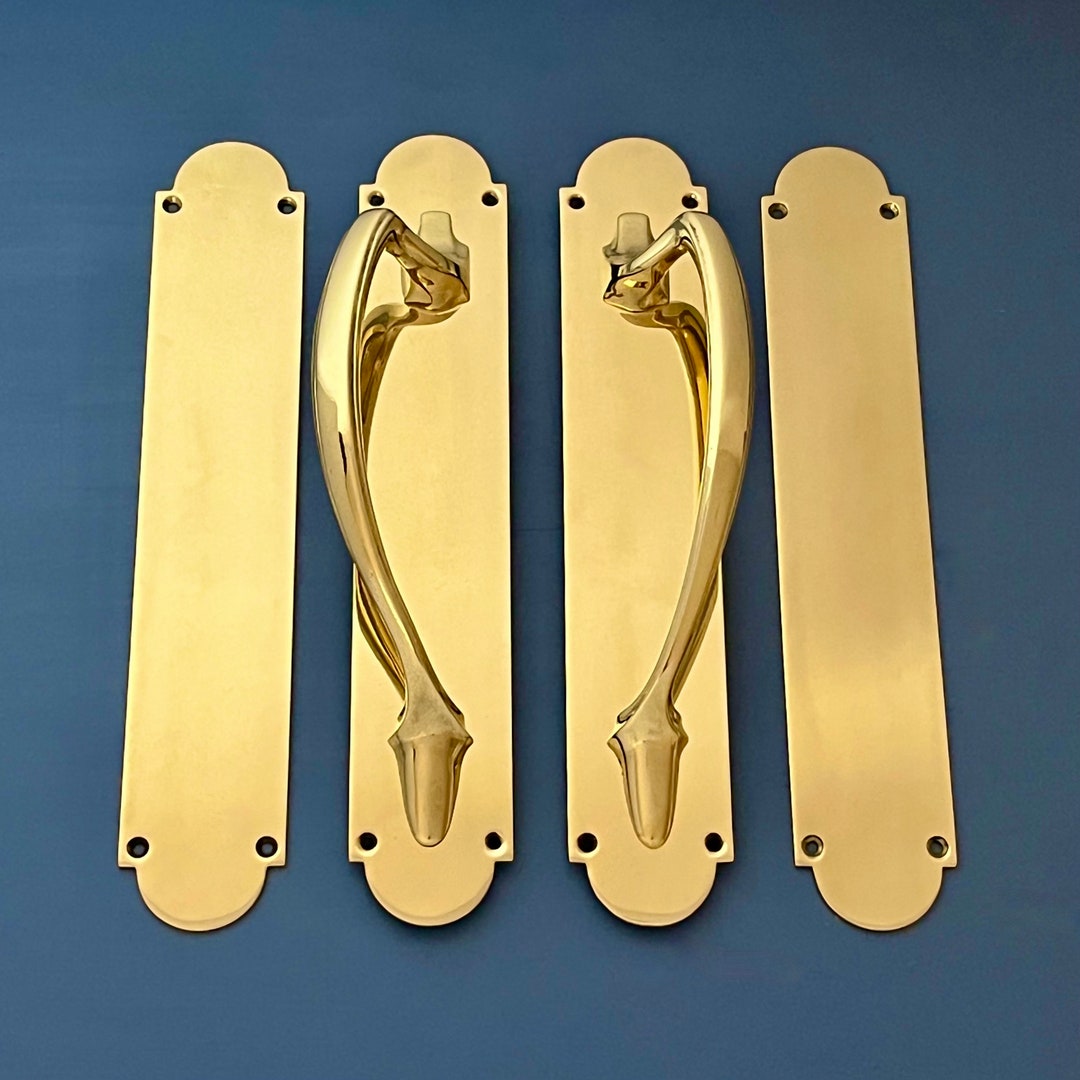 Large 14" Reclaimed Brass Art Nouveau Door Pull Handles + Matching ...