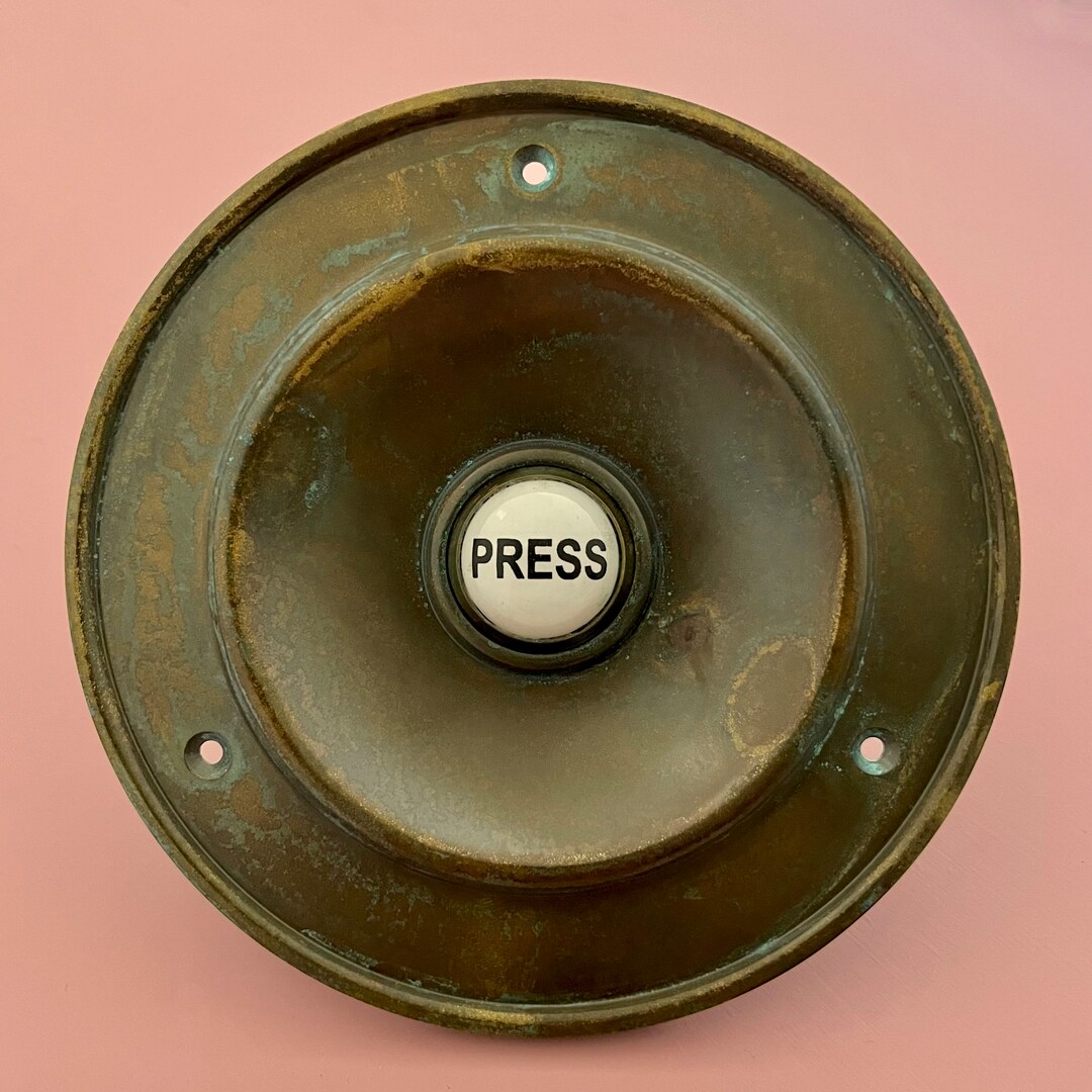 Large 6" Victorian Reclaimed Brass Bell Push Door Button Front ...