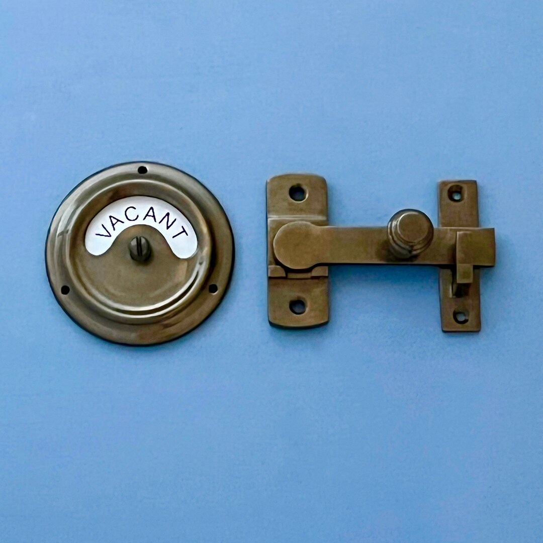 Large Antique Brass Finish Toilet Bathroom Vacant Engaged Lock ...